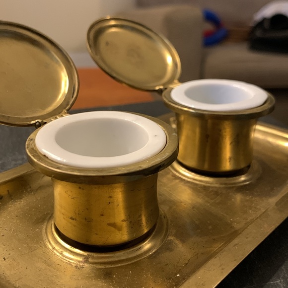 Antique | Office | Rare Geschtz Austria Brass Double Inkwell With ...